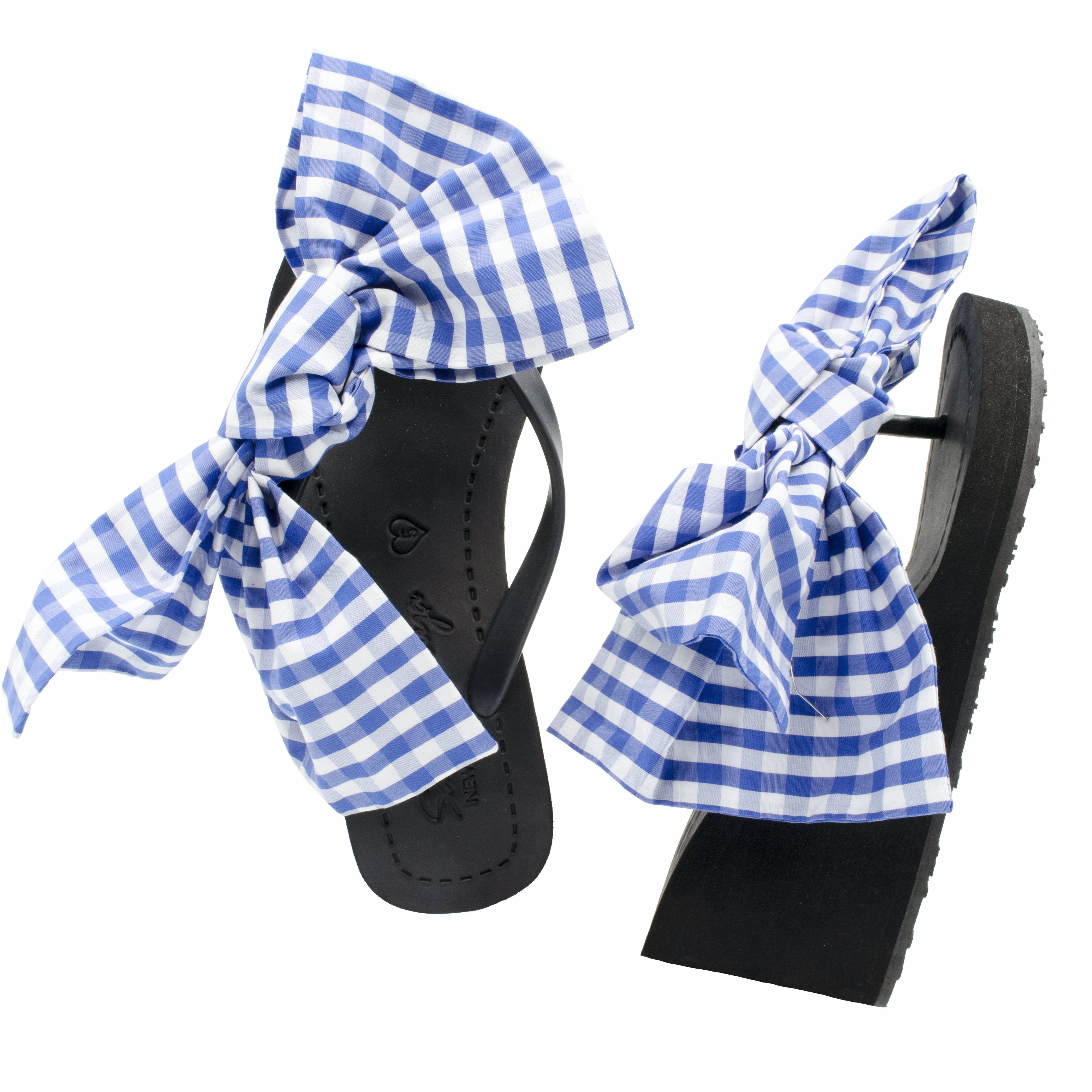 Moore gingham blue pattern High heels platform women's sandals