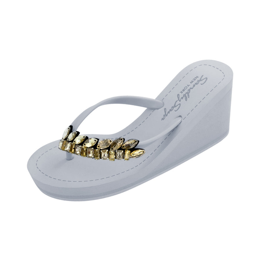 Smith - Gold Rhine Stone Embellished Women's High Wedge Flip Flops San