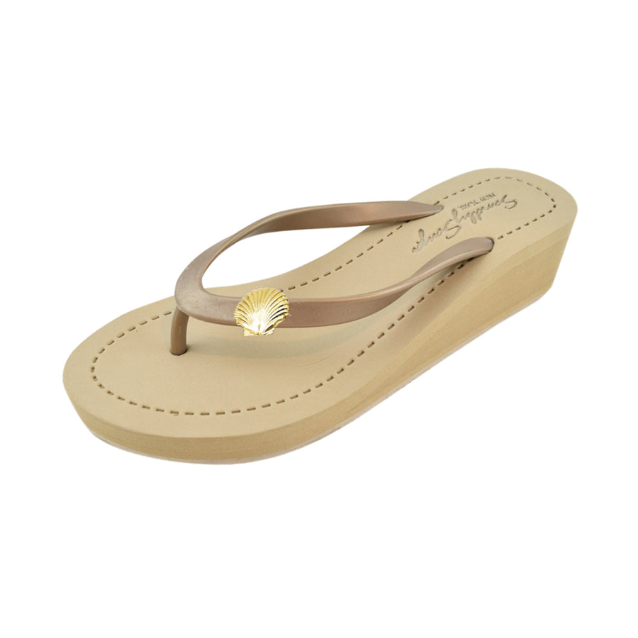 Gold Shell - Mid Wedge Flip Flops