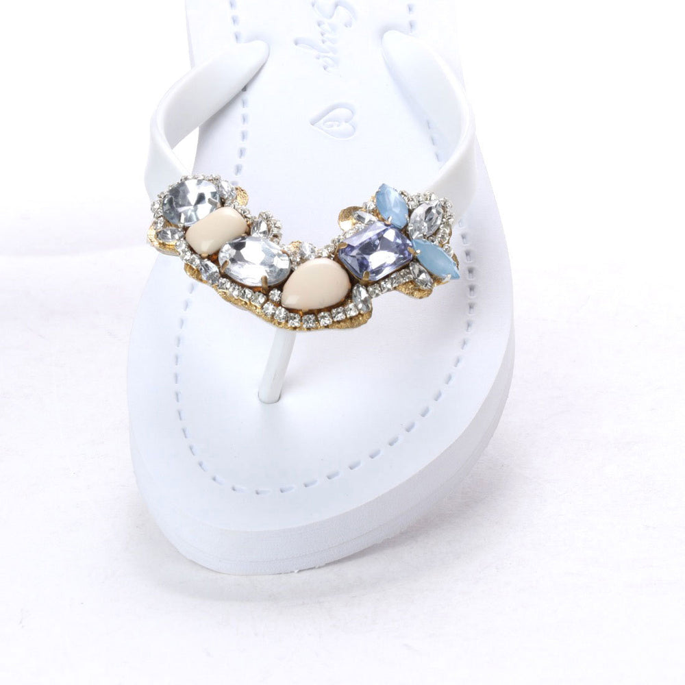 Blue York - Crystal Rhine Stone Embellished Women's Flat Flip Flops Sa