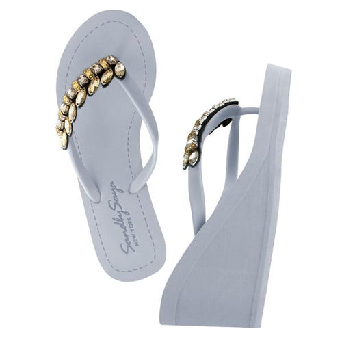 Smith - Gold Rhine Stone Embellished Women's High Wedge Flip Flops San